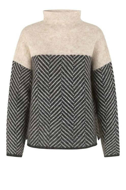 Cavallo Sweater with High Collar and Herringbone Pattern